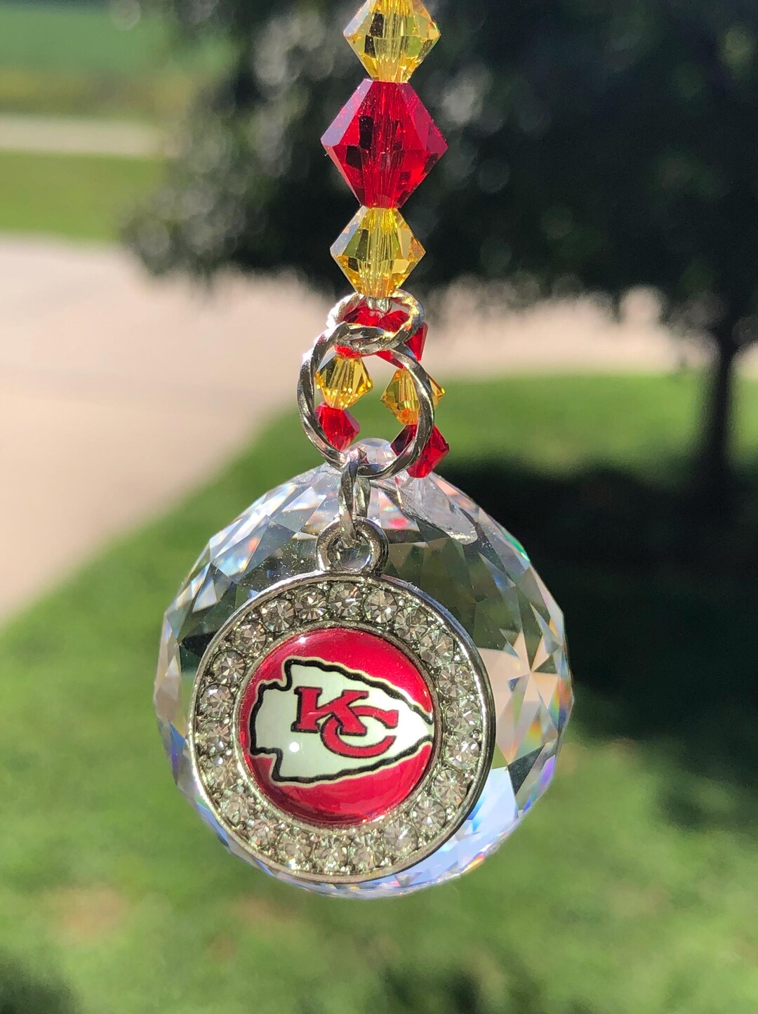 Kansas City Chiefs Crystal Suncatcher, Car Mirror Charm, Rainbow Maker ...