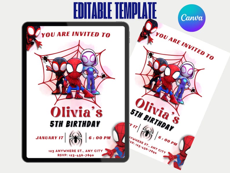 Spiderman Birthday Invitation Template: Editable Kids Party Invite ...