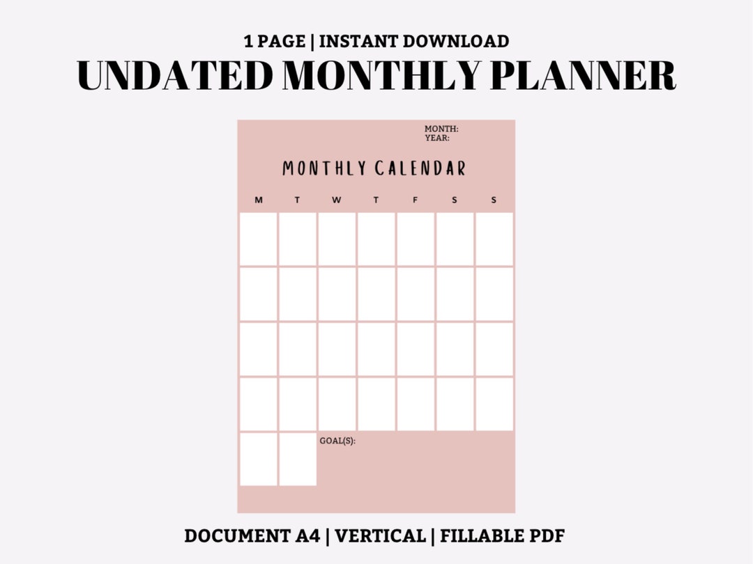Monthly Planner, Printable Planner, Instant Download, Undated Planner ...