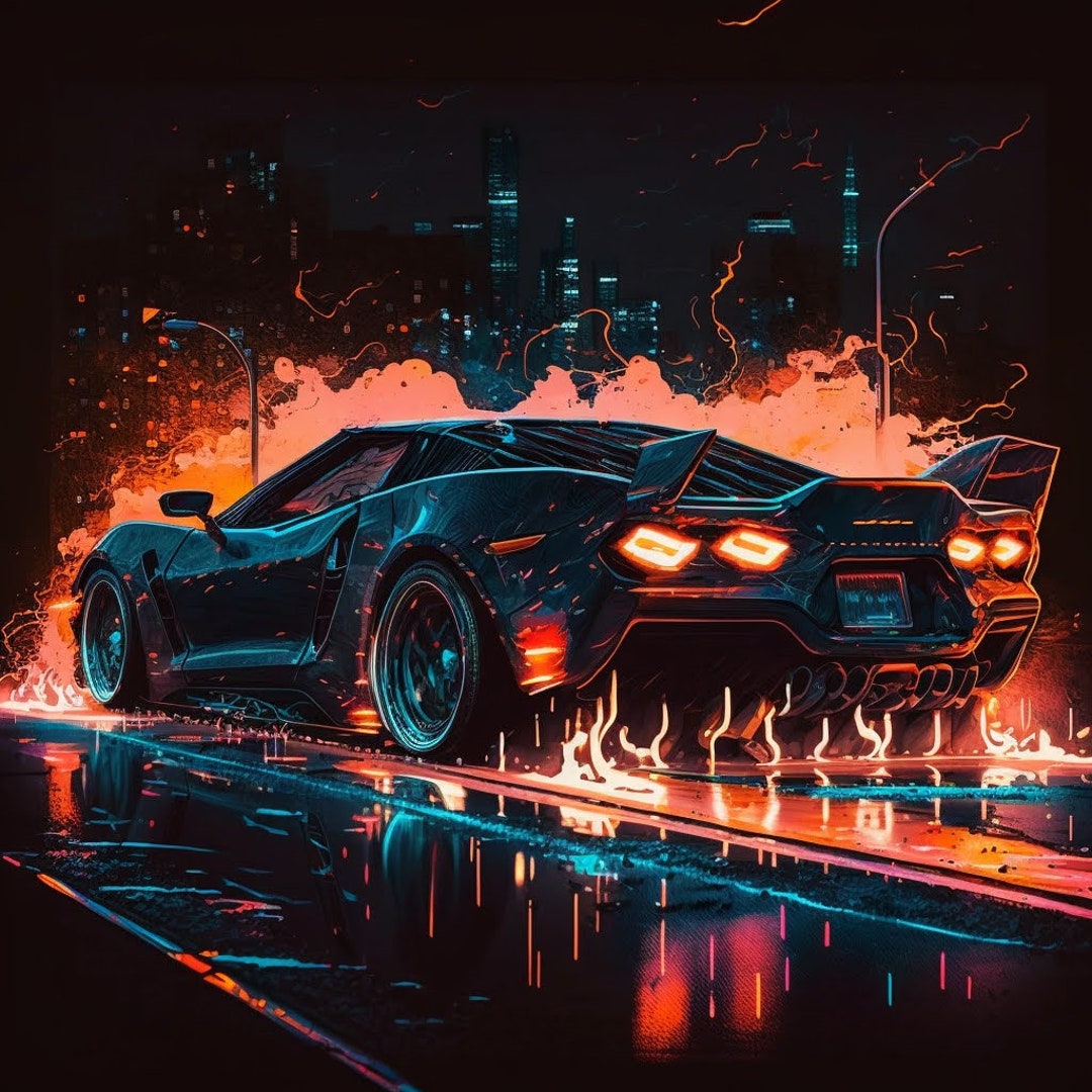 C8 Corvette on Fire Nightrous Art - Etsy Australia