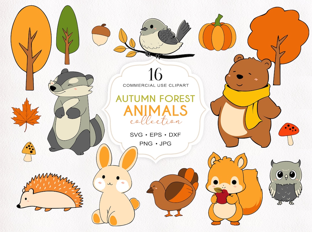 Autumn Forest Animals Clipart Set SVG Cut - Etsy