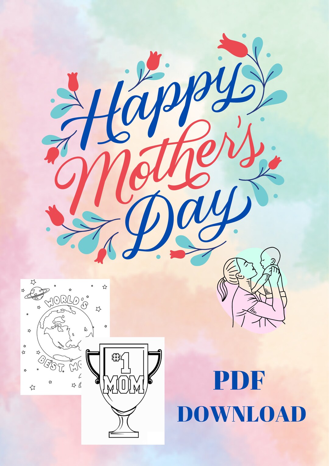 Mothers Day Coloring Pages | 5 Printable Pages for Your Mom | PDF ...