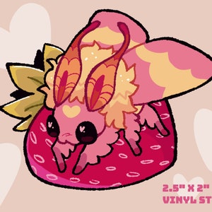 Strawberry Moth | Vinyl Sticker - Etsy