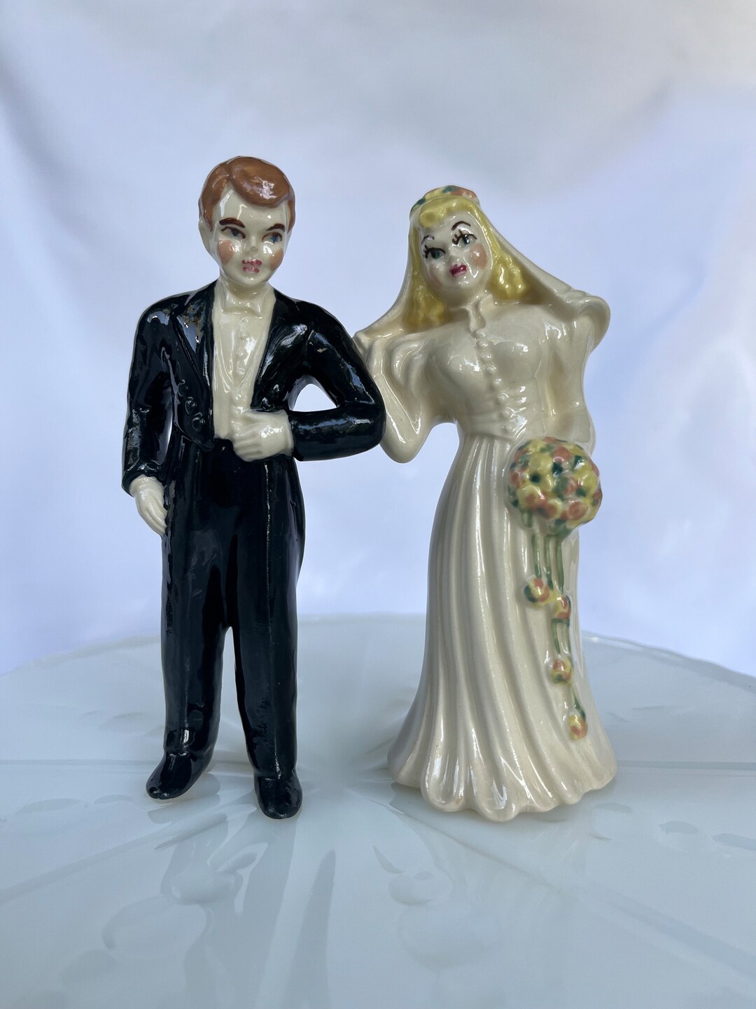 Vintage 1950s Ceramic Wedding Cake Toppers Bride and Groom - Etsy