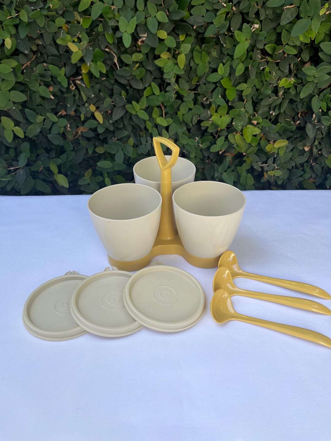 Vintage Tupperware Condiment Caddy With Spoons In Harvest Gold Etsy