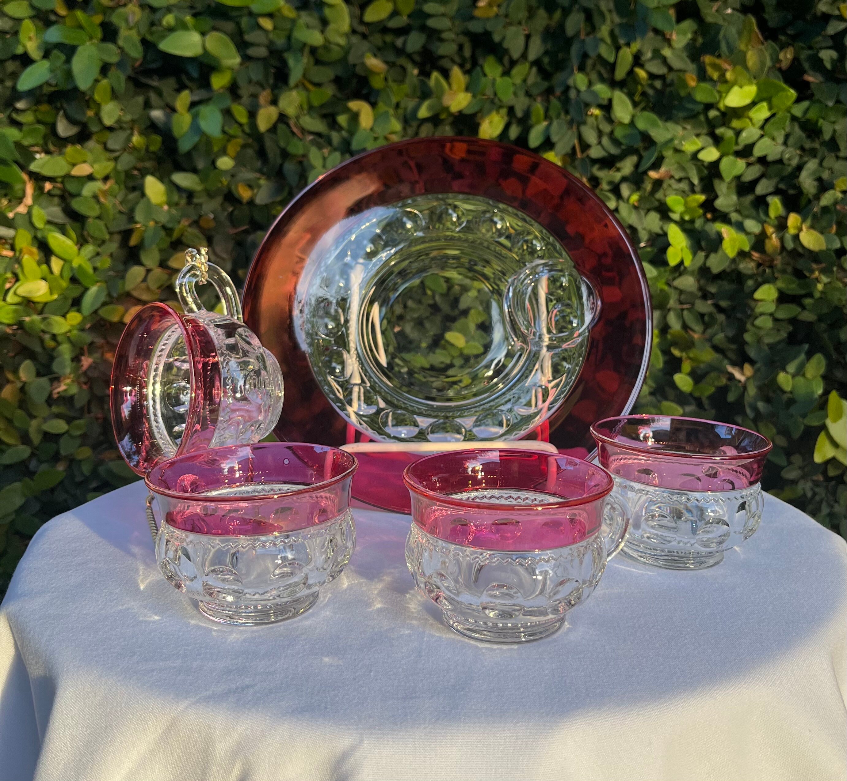 Tiffin Franciscan Kings Crown Ruby Flash Snack Set of 4 - Etsy