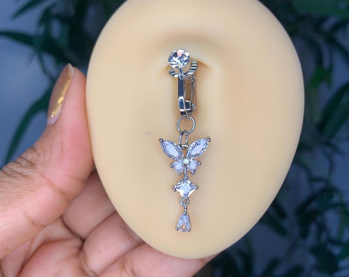 Butterfly Bling Belly Clip, Faux Belly Piercing, Clip on Belly Ring ...