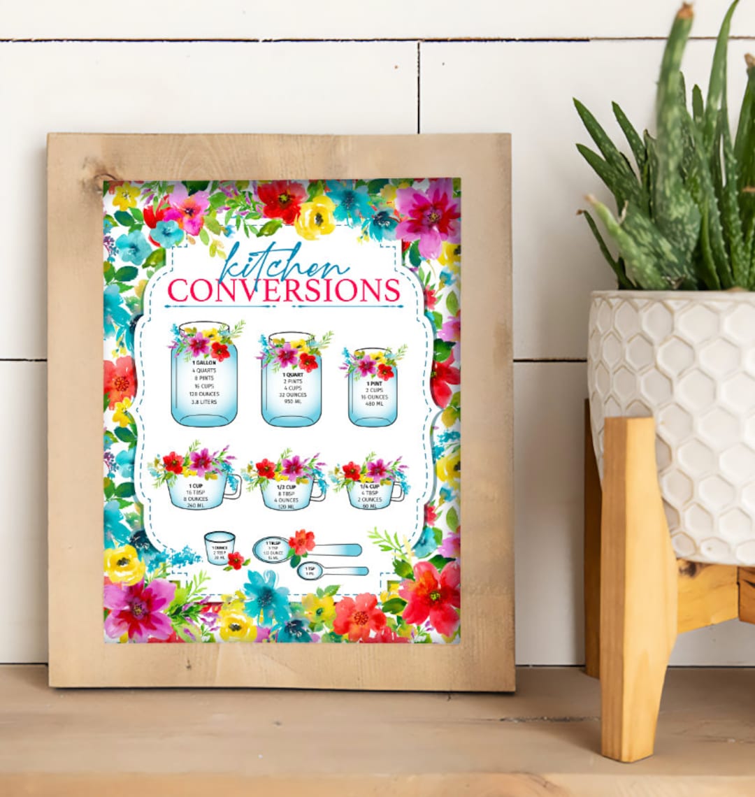 Kitchen Conversions Chart Poster Farmhouse Kitchen Wall Decor Pioneer ...