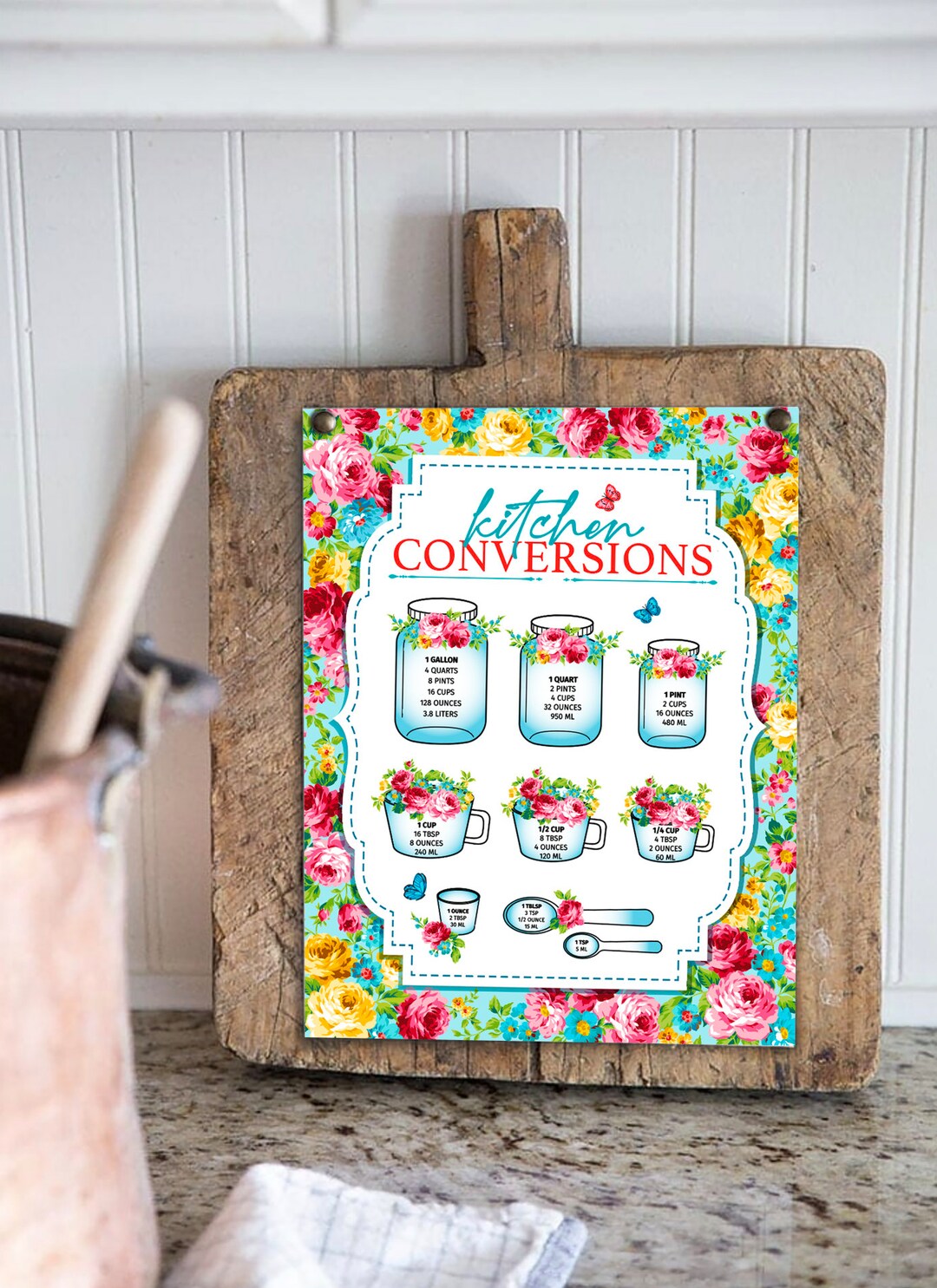 Kitchen Conversions Chart Print Farmhouse Kitchen Wall Decor Pioneer ...