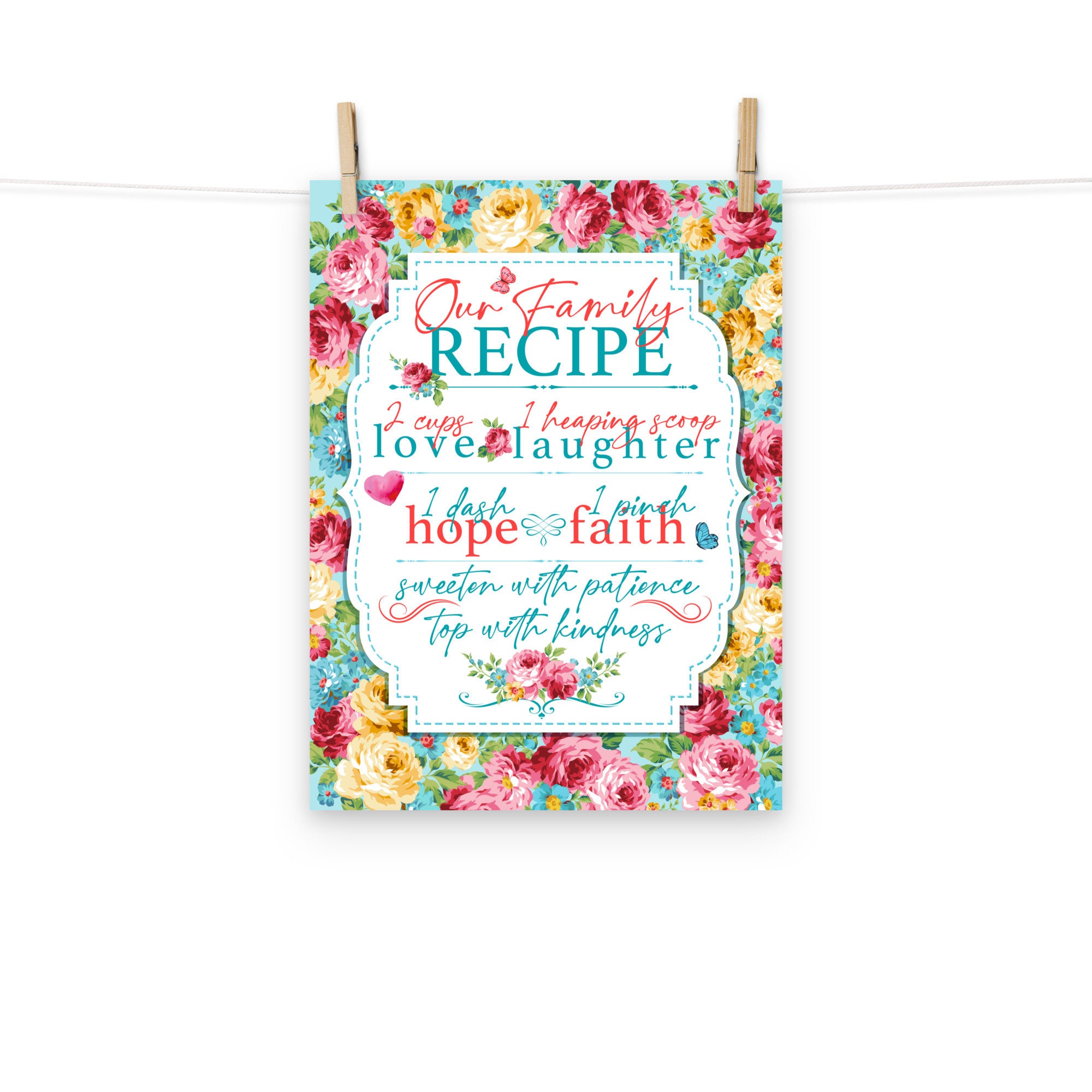 Family Recipe Farmhouse Floral Printed Wall Art Poster Farmhouse Decor ...