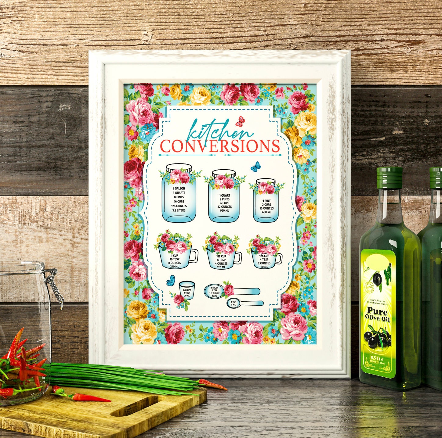 Kitchen Conversions Chart Print Farmhouse Kitchen Wall Decor Pioneer ...