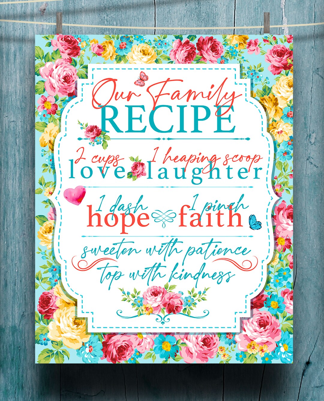 Family Recipe Farmhouse Floral Printed Wall Art Poster Farmhouse Decor ...