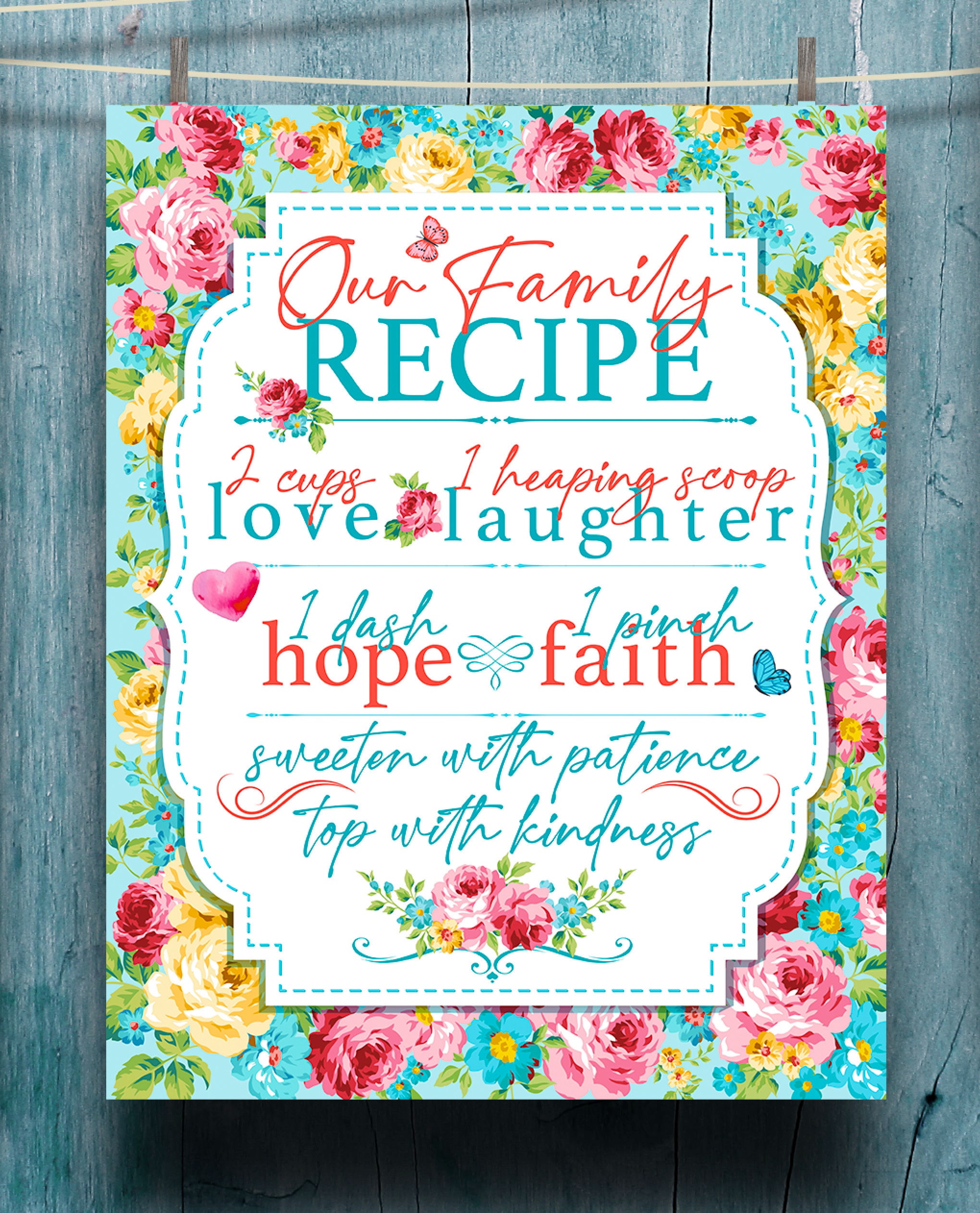 Family Recipe Farmhouse Floral Printed Wall Art Poster Farmhouse Decor ...