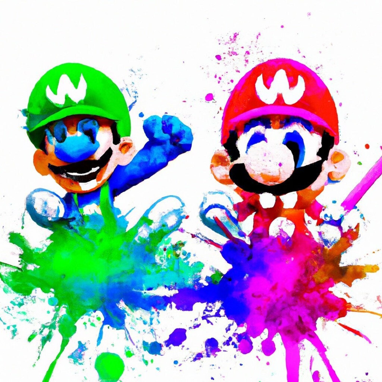 Mario and Luigi Splat Art - Etsy
