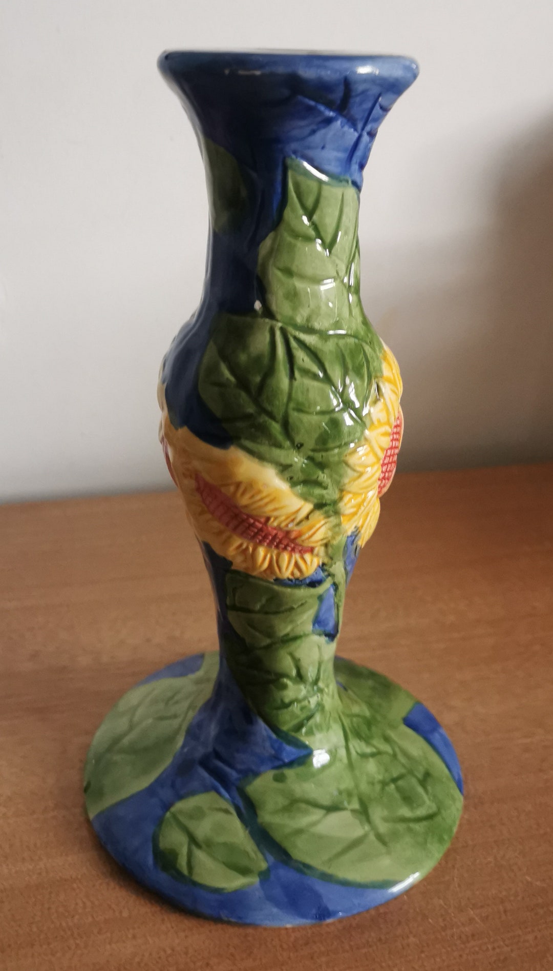 Vintage Rayware Candlestick Sunflower Design / Blue & Yellow Art ...