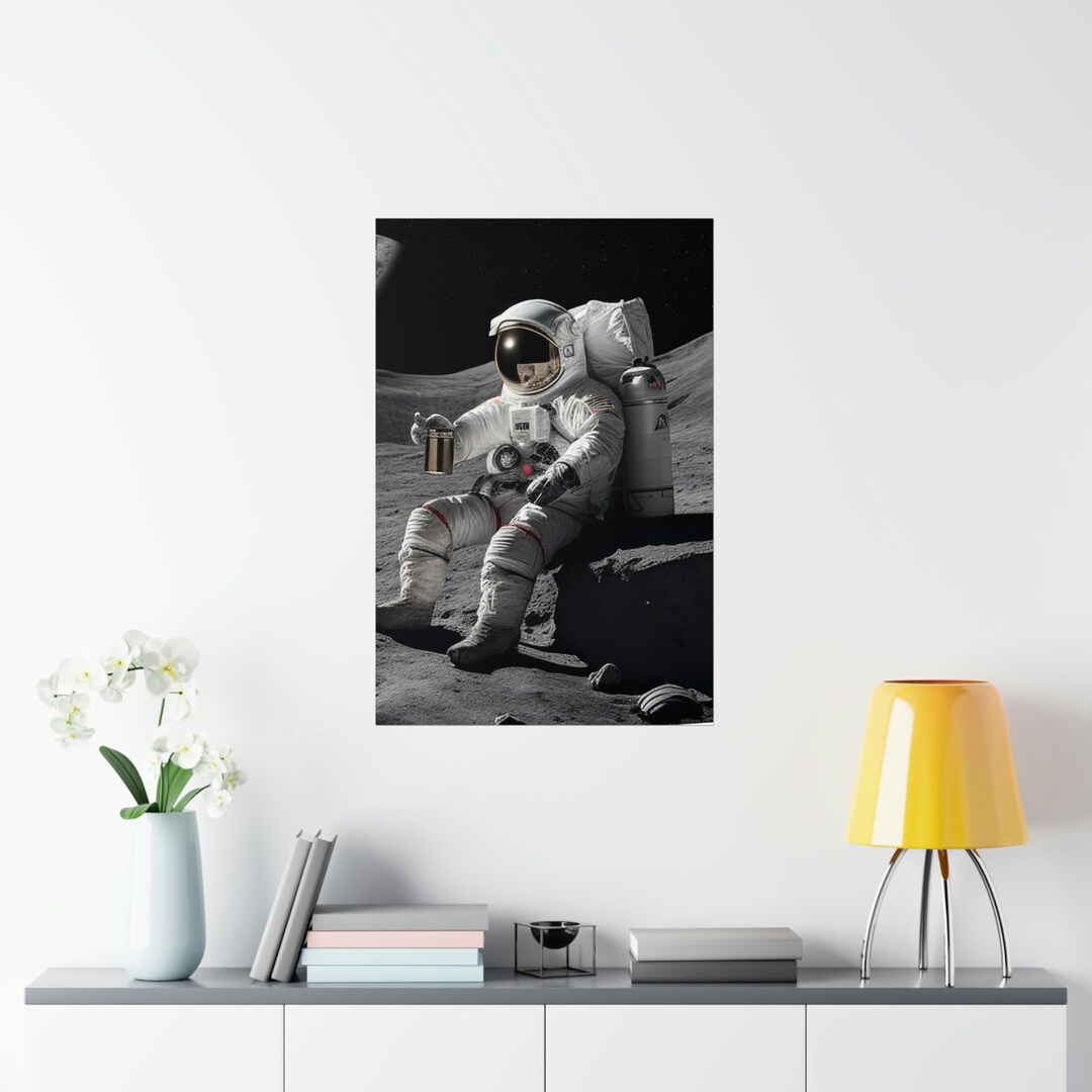 Astronaut on the Moon With Beer Wall Art Space Poster, Science Poster ...