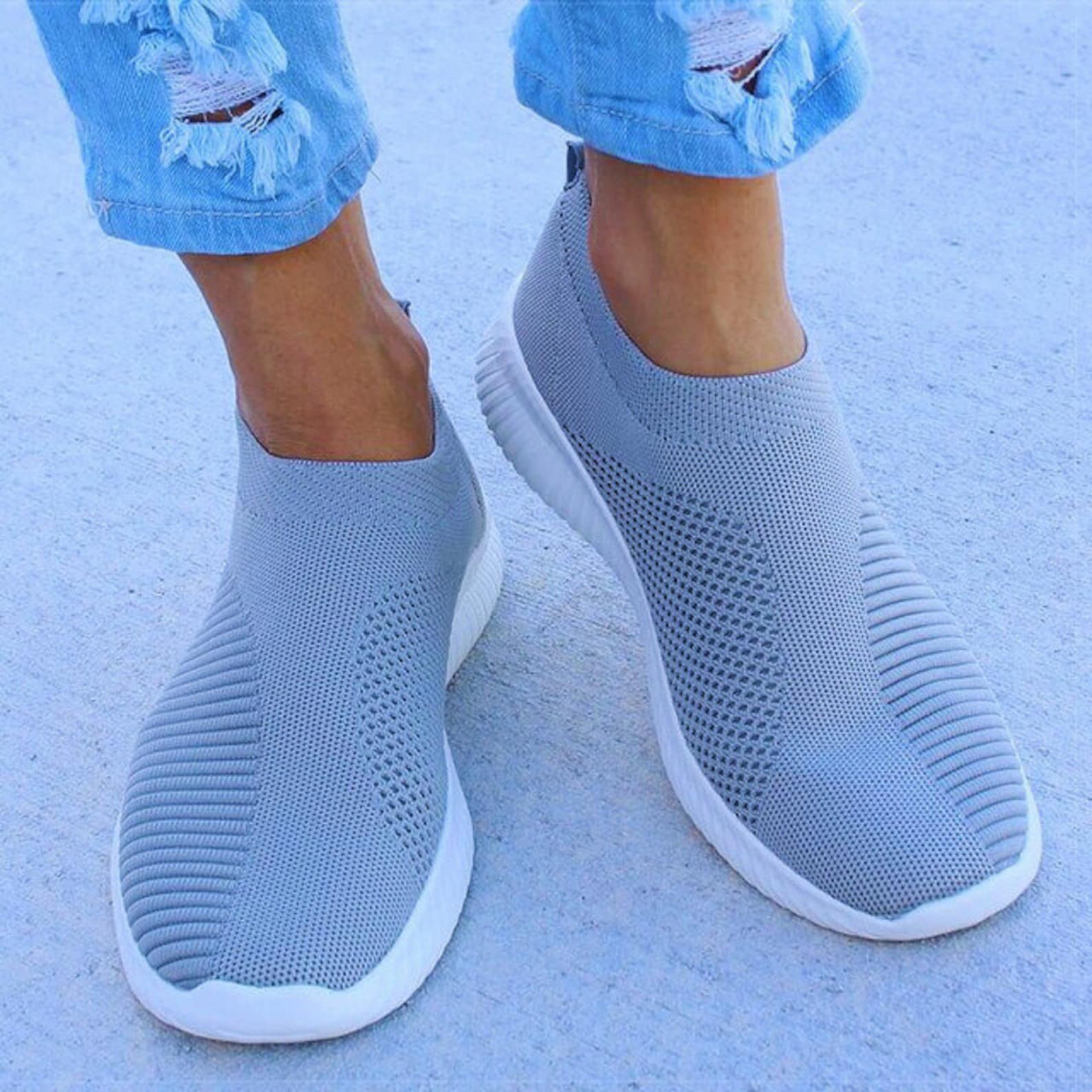 Women Flat Slip Shoes Women Lightweight Sneakers Flat Shoes Running ...
