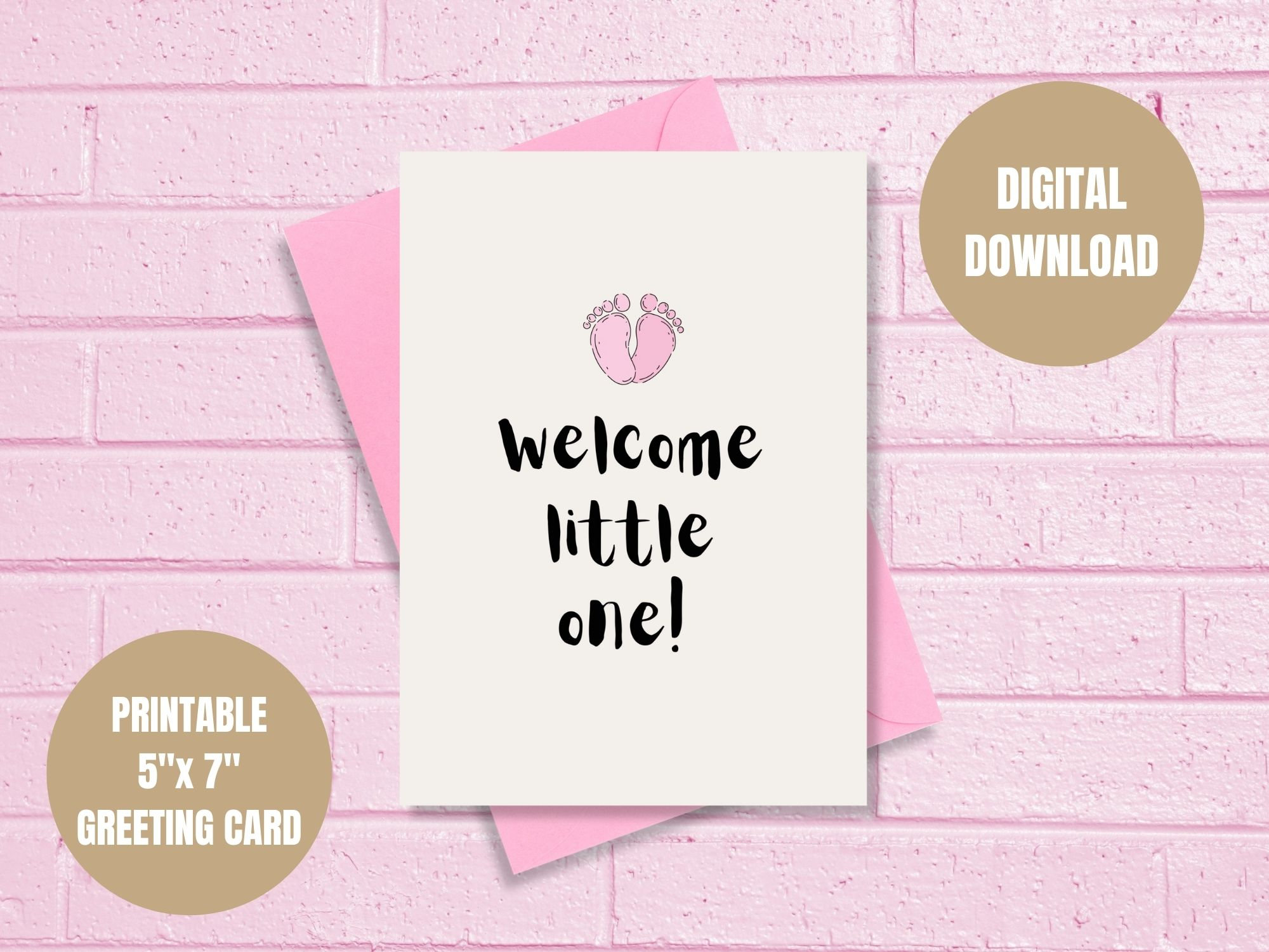 Welcome Little One Girl Themed Printable Card Minimalist ...