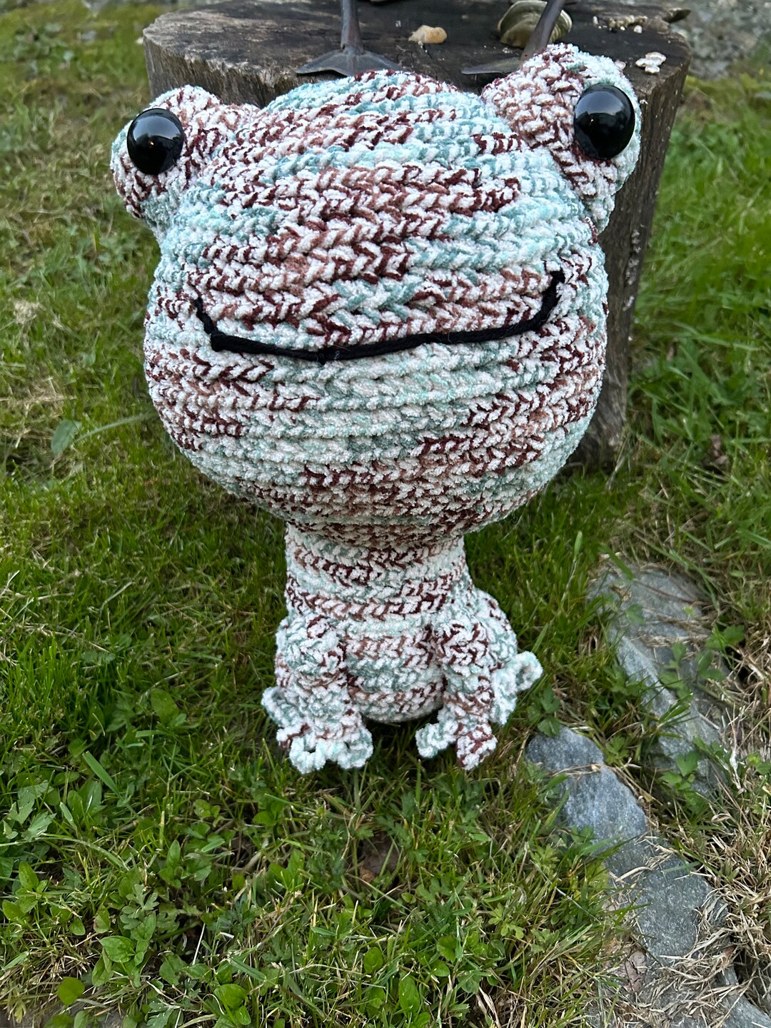 Green, Blue, and Brown Crochet Stuffed Frog Amigurumi - Etsy