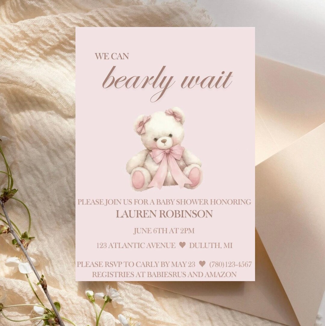 EDITABLE We Can Bearly Wait Baby Shower Invitation | Baby Girl Baby ...