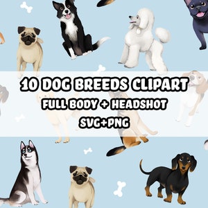 10 Dog Breeds Clipart Bundle Digital SVG & PNG Graphics for - Etsy
