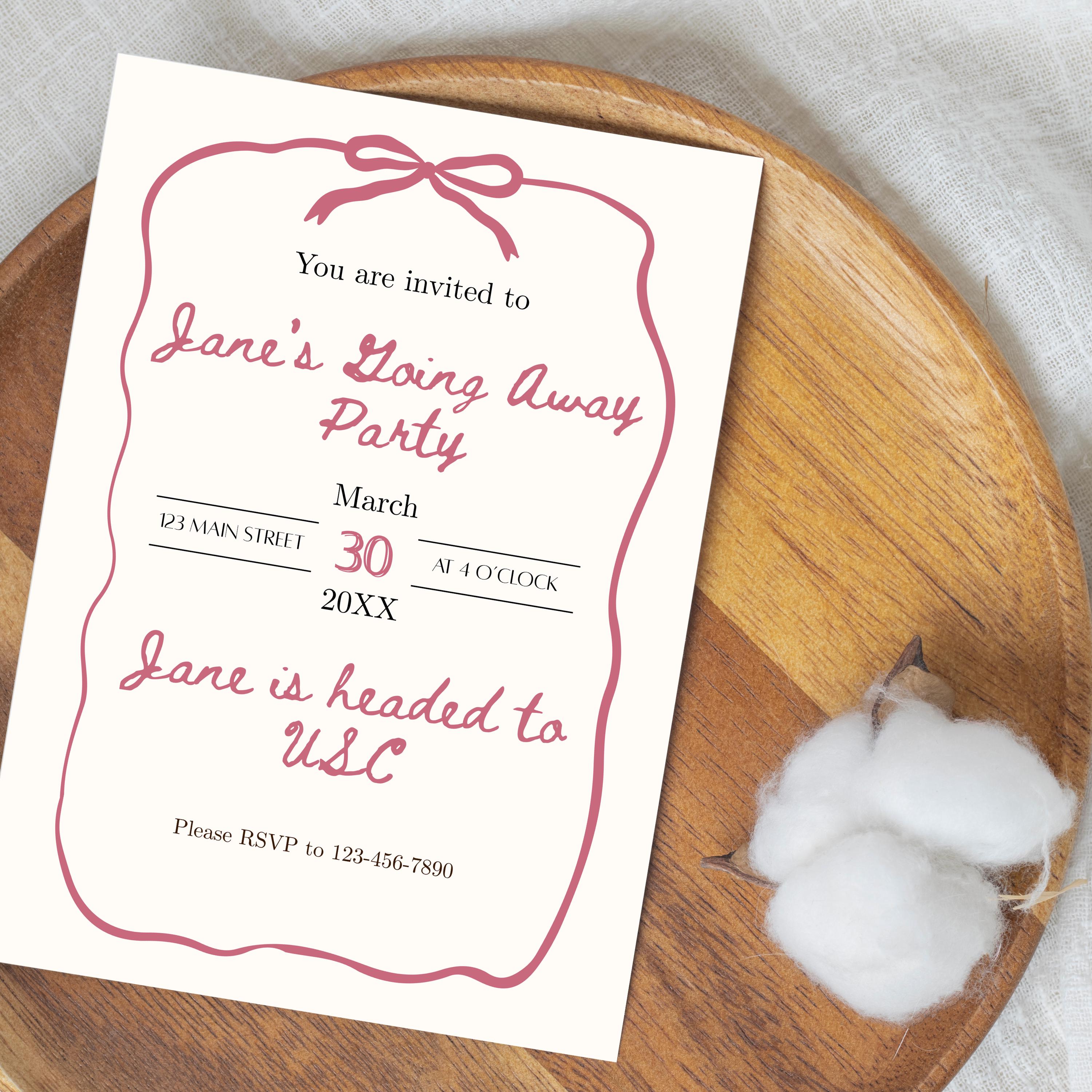Editable Going Away Party Invitation | College Send-off Invitation ...