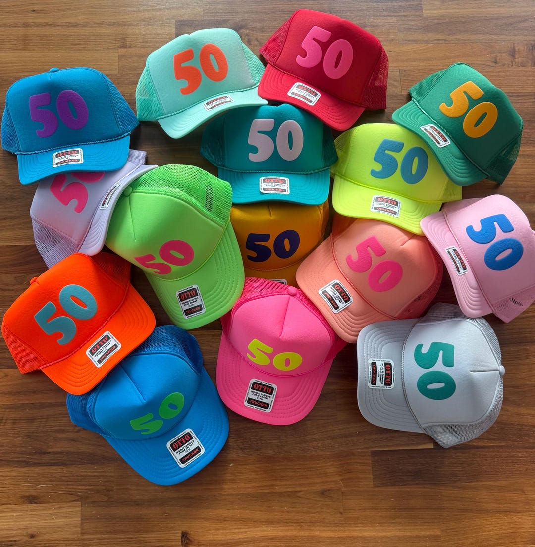 50th Birthday Trucker Hat, 50 Squad Party Trucker Hats - Etsy