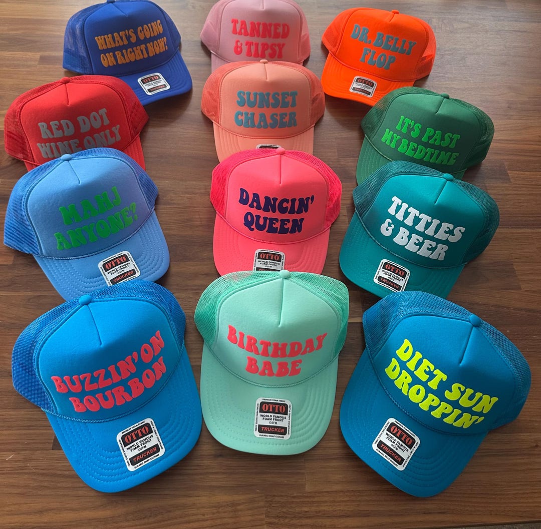 Custom Birthday Party Hats, Custom Puff Print Bridal Shower Hats ...