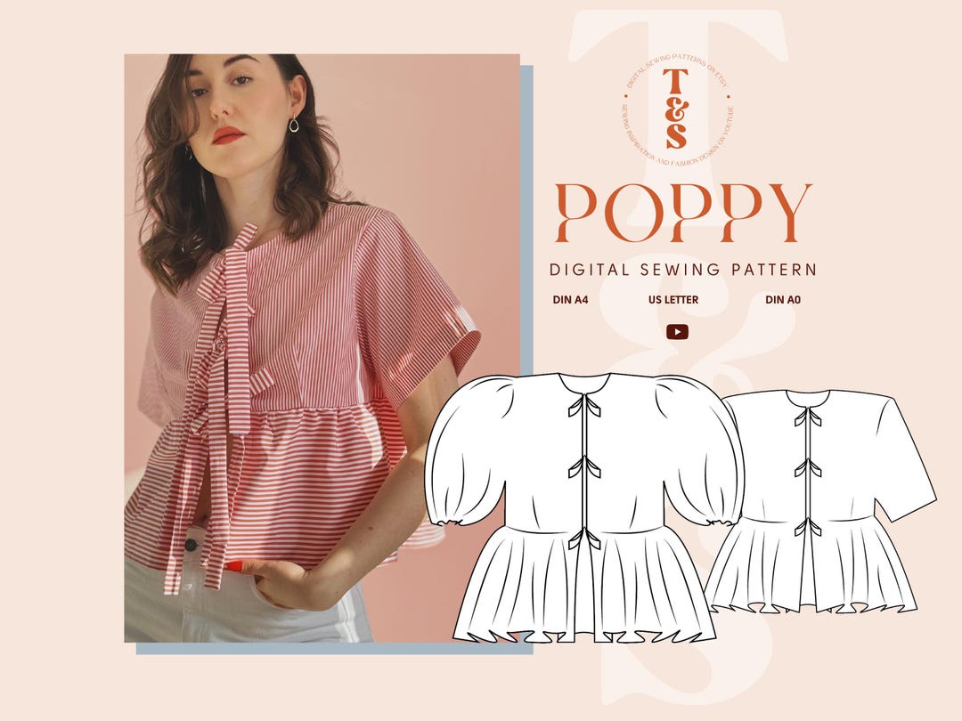 Poppy 2-in-1 Peplum Blouse Beginner Digital PDF Sewing Pattern - Etsy