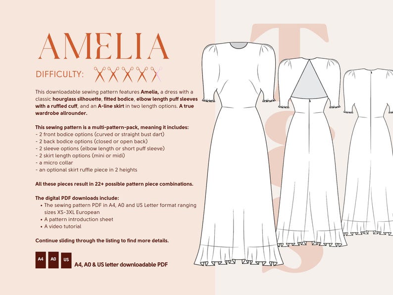 Amelia Day & Party Dress Sewing Pattern Pack | 22-in-1 Versions - Etsy