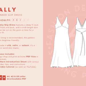Sally Slip Dress PDF Sewing Pattern – Easy V-neck Beginner-friendly ...