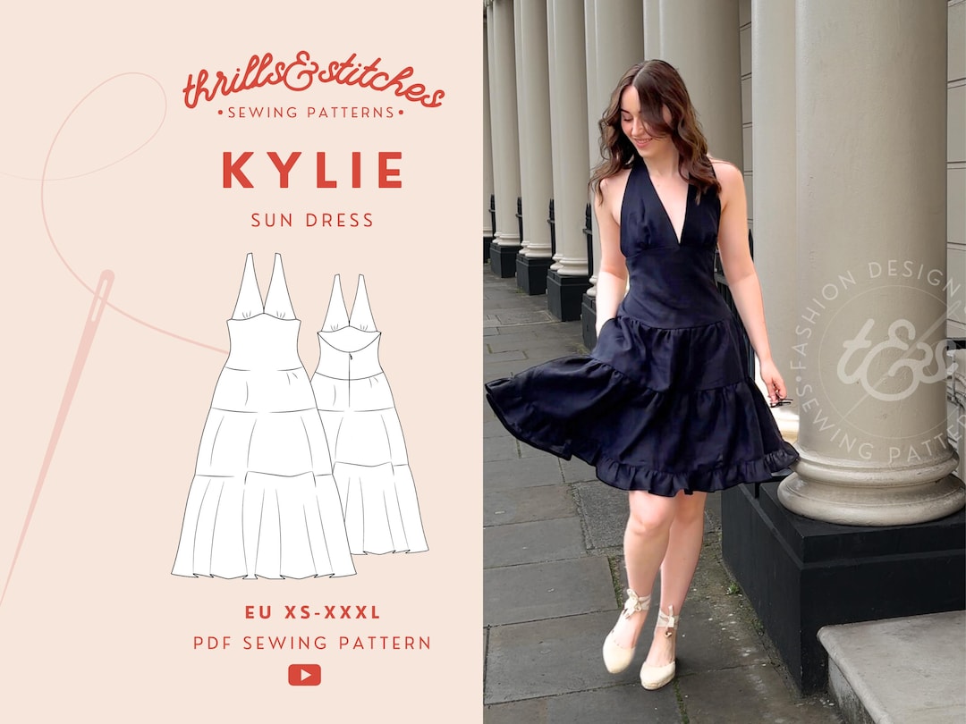 Kylie Neck Halter Summer Dress With Tiered Skirt | Digital PDF Sewing ...