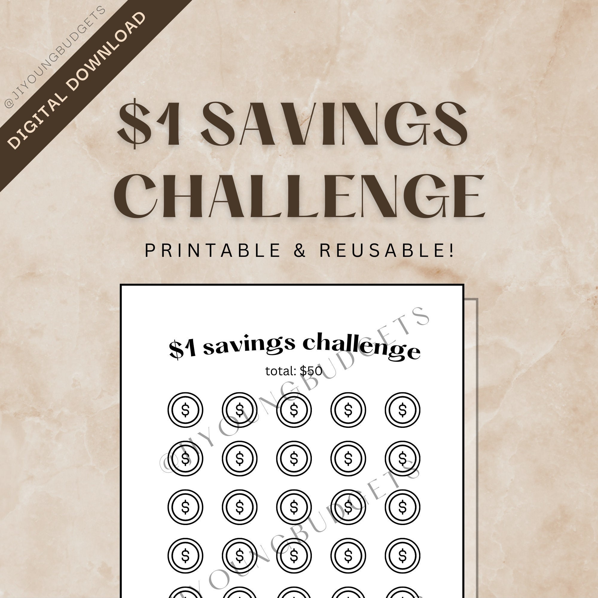1 Dollar Savings Challenge Printable | A6 Saving Challenge | Digital ...
