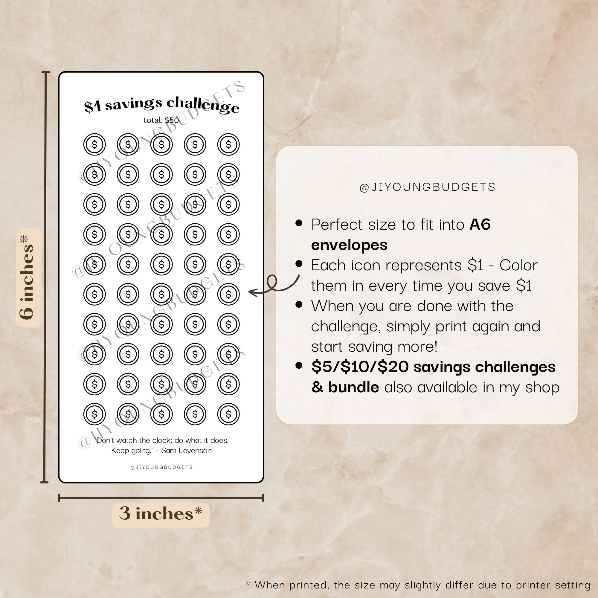 1 Dollar Savings Challenge Printable | A6 Saving Challenge | Digital ...
