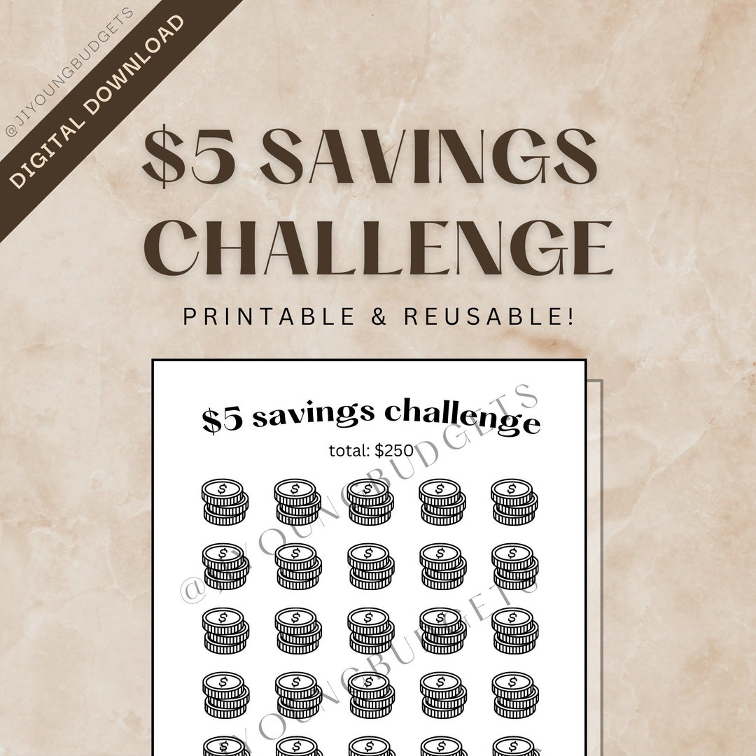 5 Dollar Savings Challenge Printable A6 Saving Challenge Digital ...