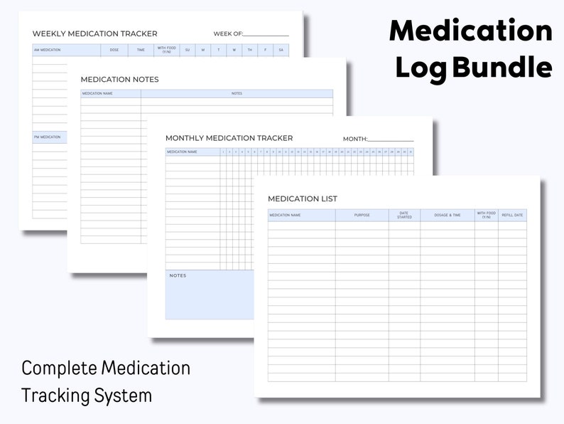 Medication Log Printable Medication Tracker Minimalist, Daily ...