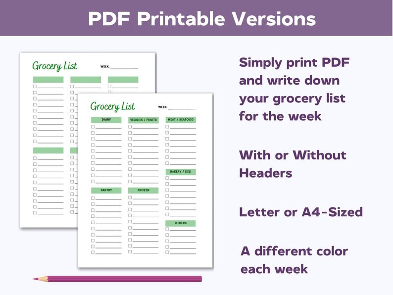 Grocery List Printable Template, Food List, Grocery Shopping Planner ...
