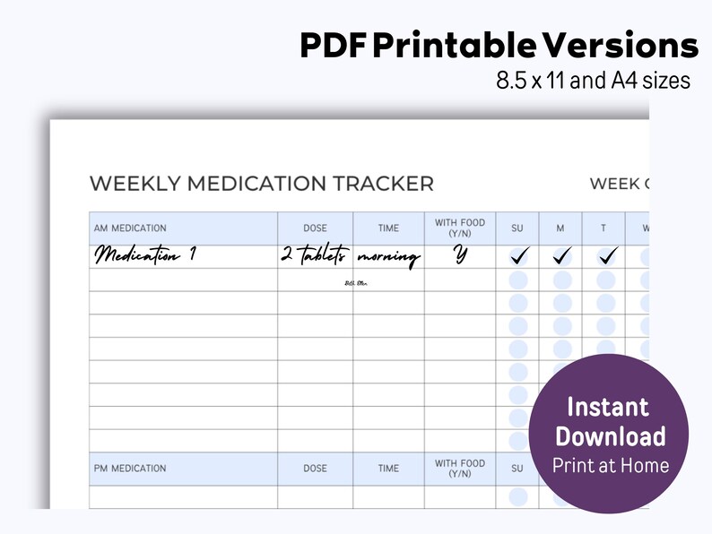 Medication Log Printable Medication Tracker Minimalist, Daily ...