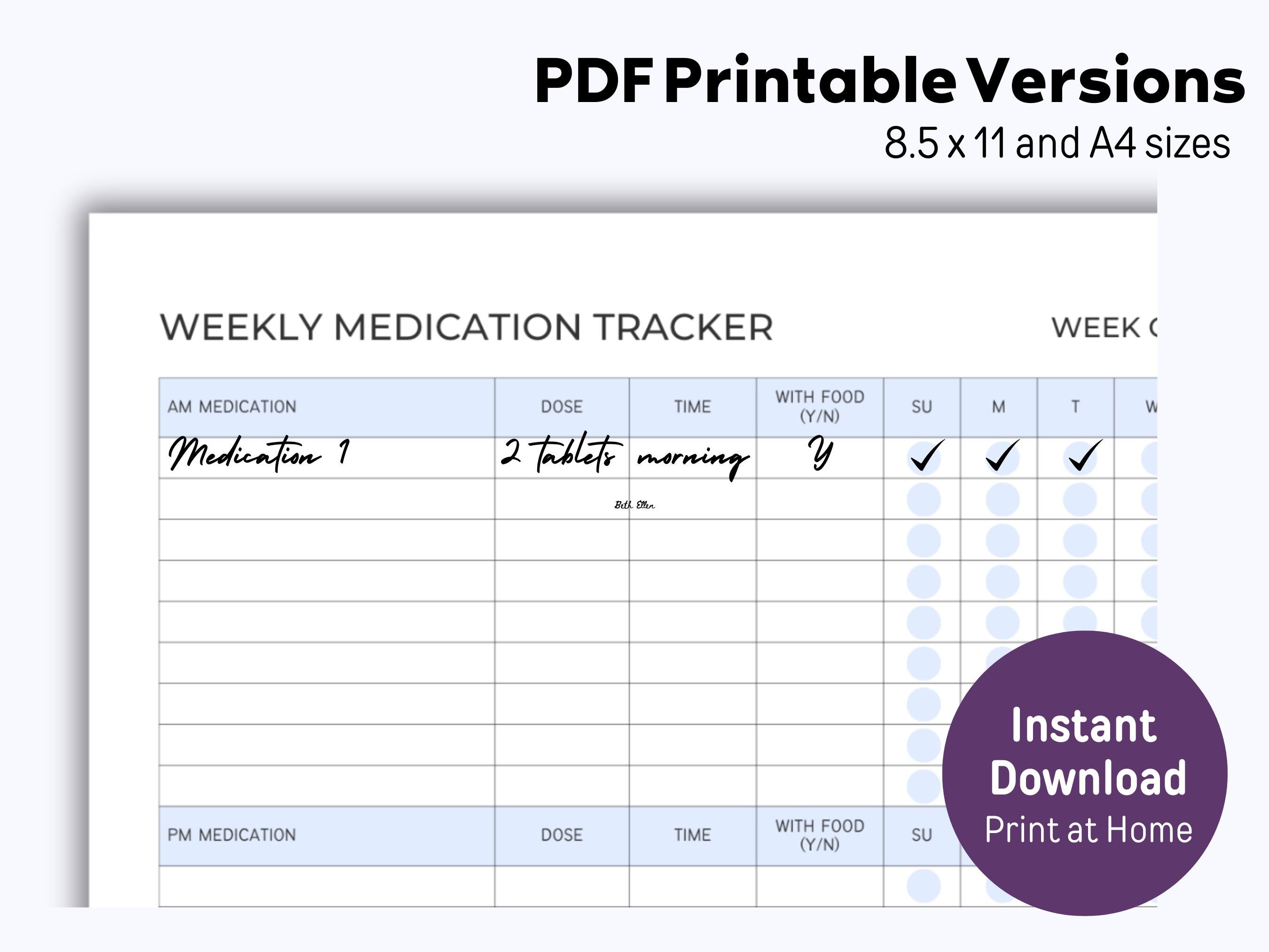Medication Log Printable Medication Tracker Minimalist, Daily ...