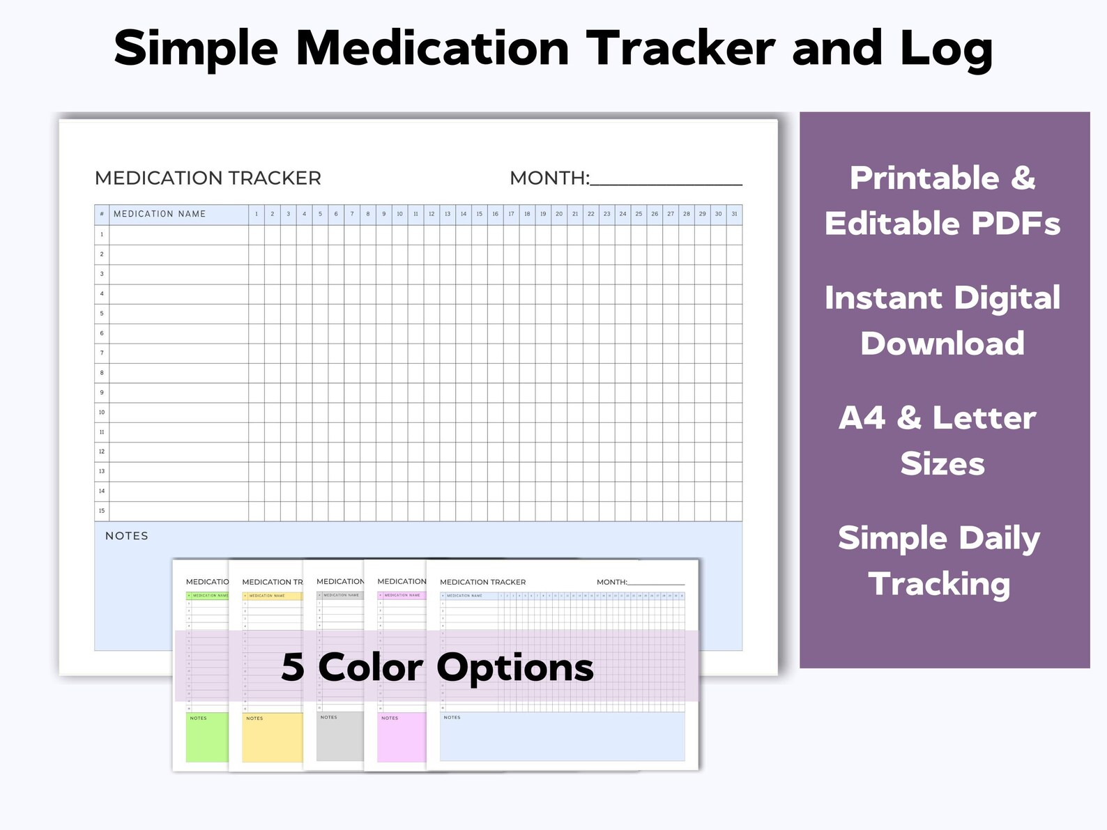 Medication Tracker Printable Template, Medication Log, Simple Medicine ...