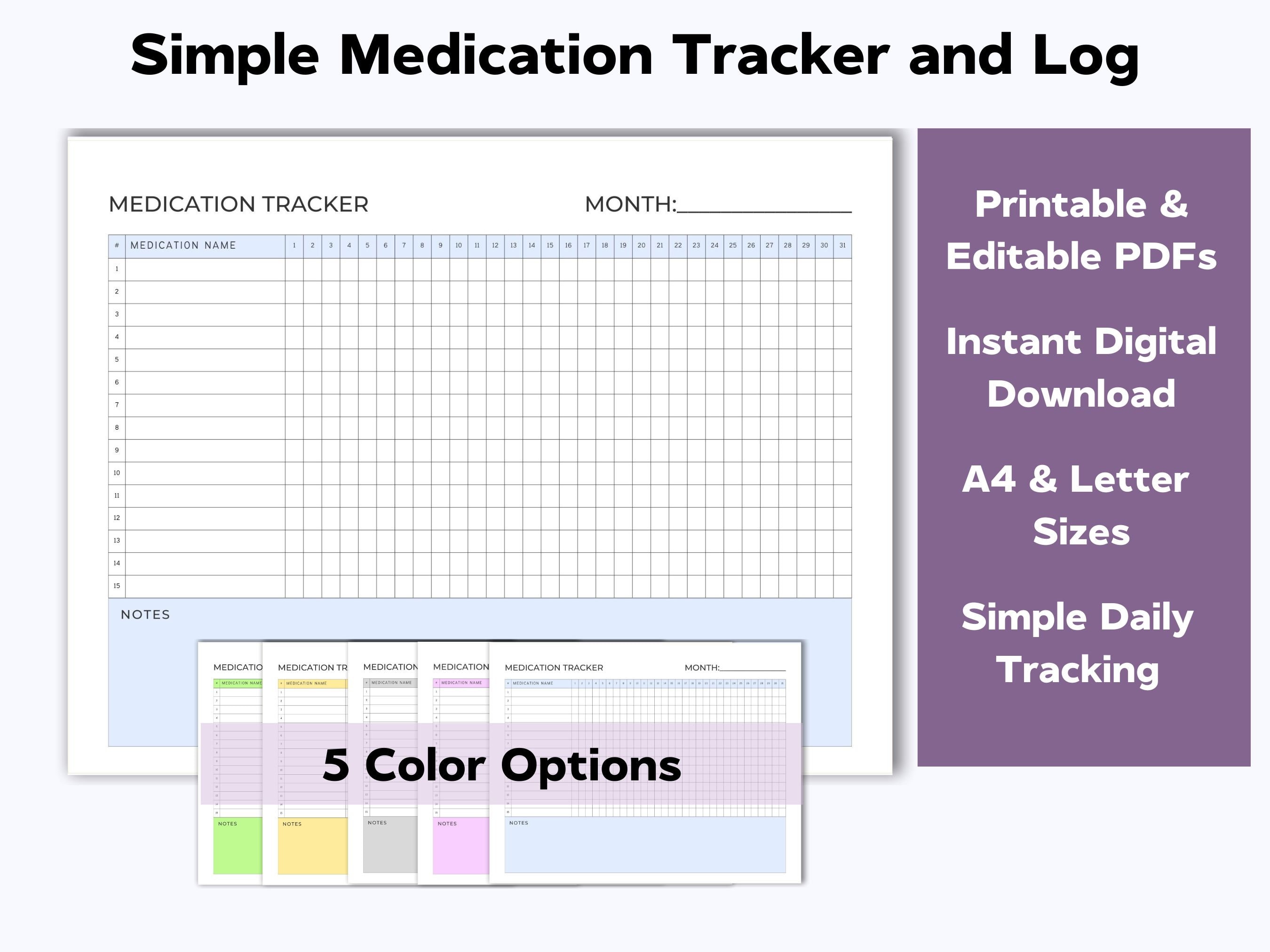 Medication Tracker Printable Template, Medication Log, Simple Medicine ...