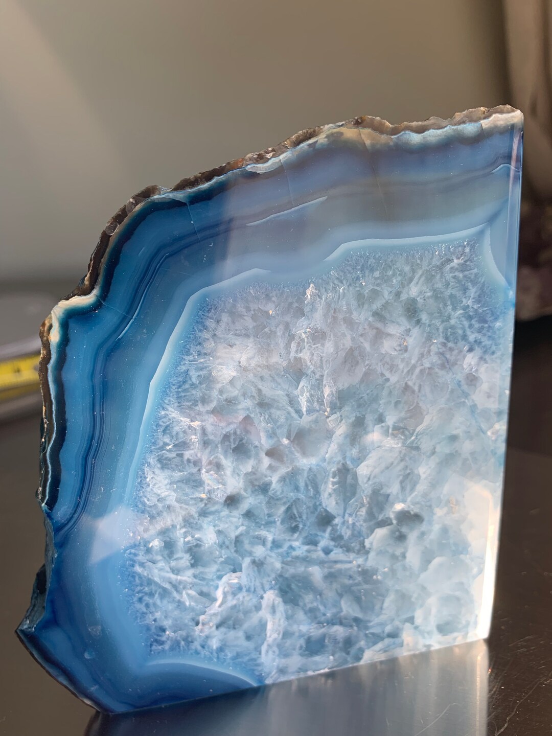 One Beautiful Dyed Blue Agate Free Form - Agate Bookend - Agate Display ...