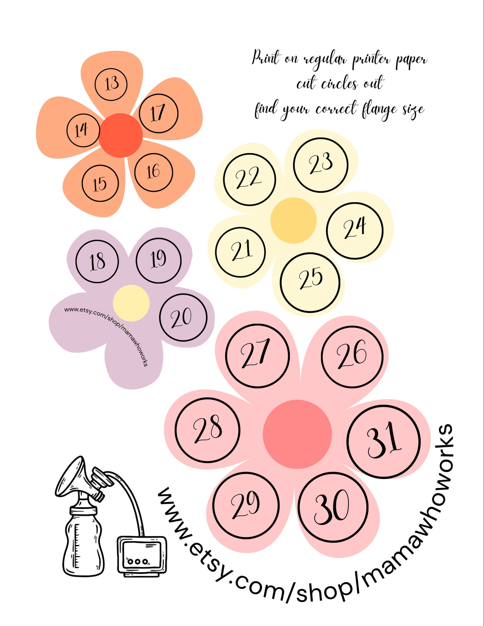 Printable Flange Ruler - Pumping & Breast Feeding Tool Floral - Etsy