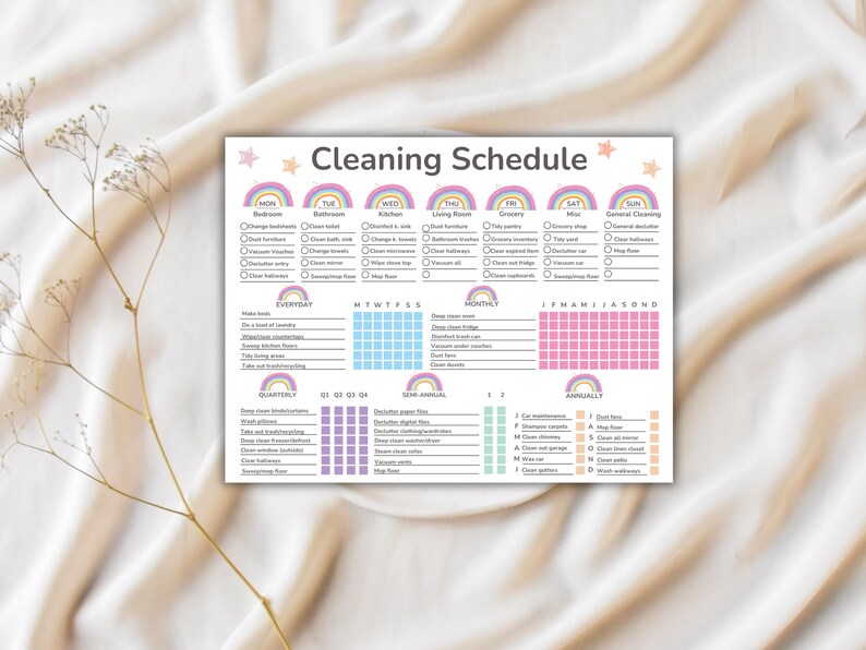 Editable Rainbow Cleaning Schedule, Family Chore Chart, Daily Cleaning ...