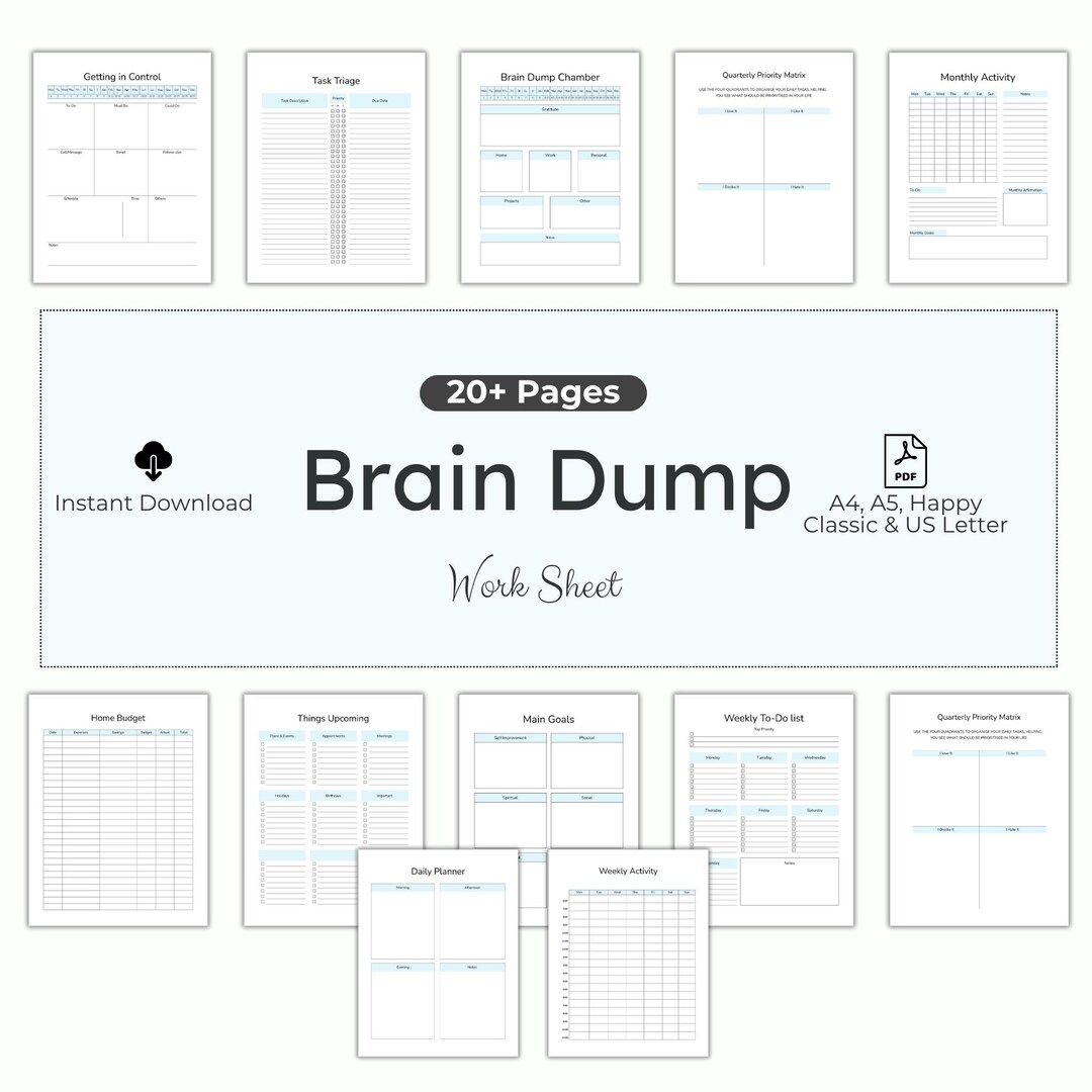 Brain Dump Worksheet Printable, Thought Organizer, Priority Matrix ...