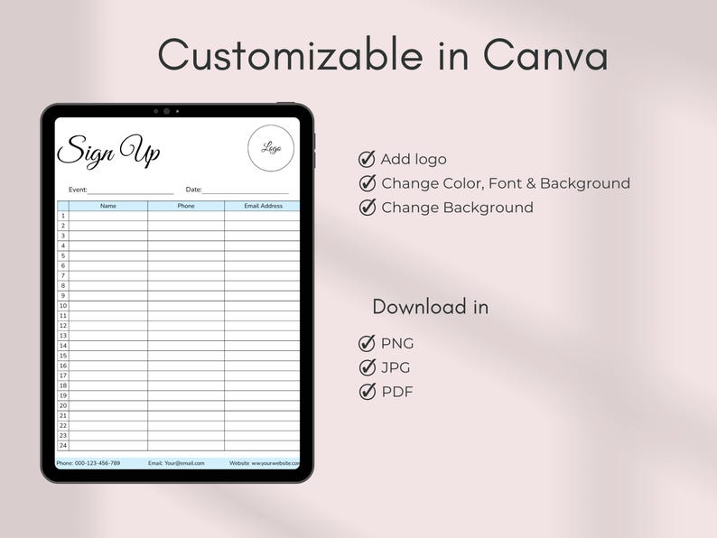 Editable Sign up Sheet Template, Event Sign up Sheet, Volunteer Sign Up ...