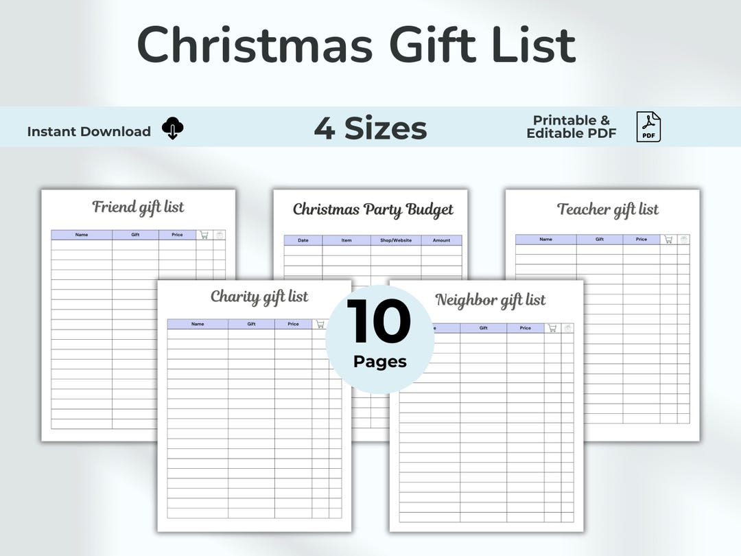Christmas Gift List Printable, Christmas Shopping List, Christmas ...