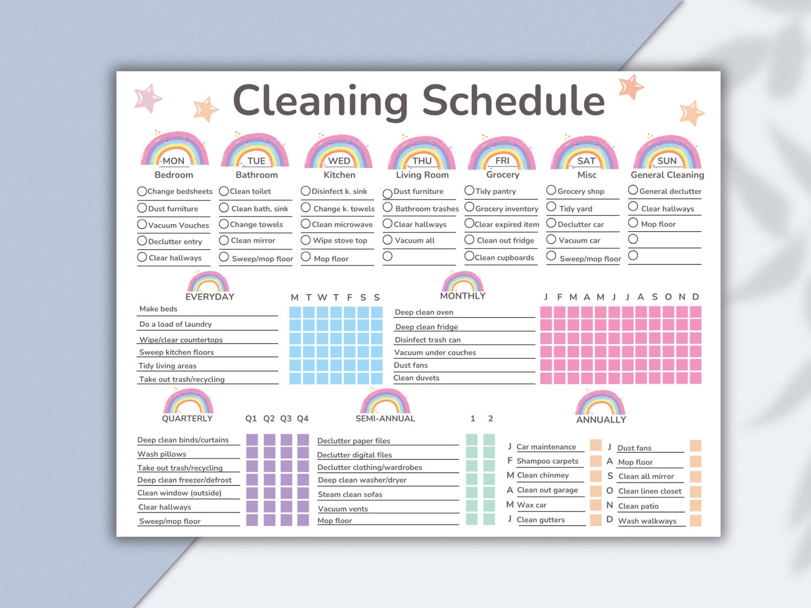 Editable Rainbow Cleaning Schedule, Family Chore Chart, Daily Cleaning ...