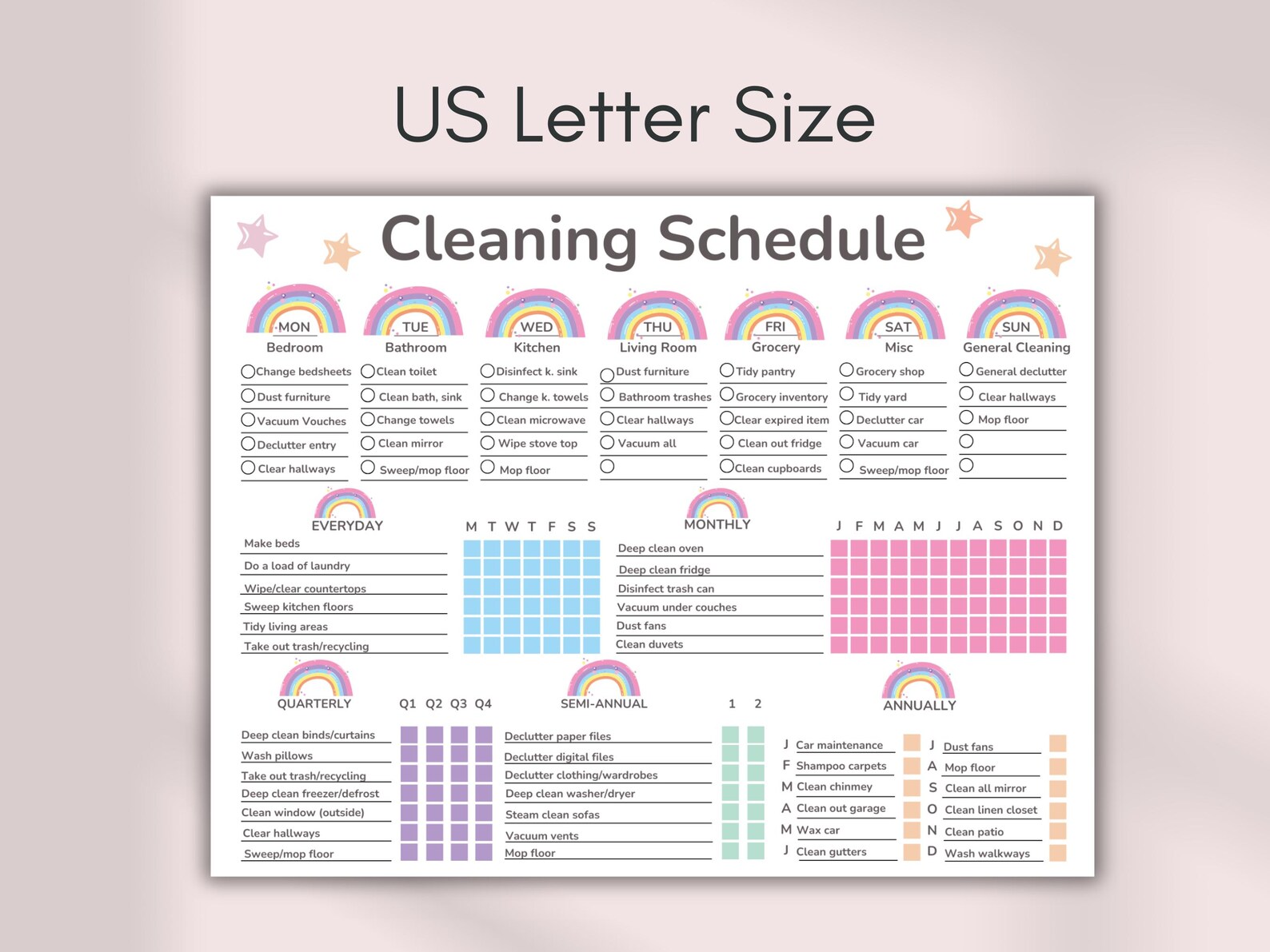 Editable Rainbow Cleaning Schedule, Family Chore Chart, Daily Cleaning ...