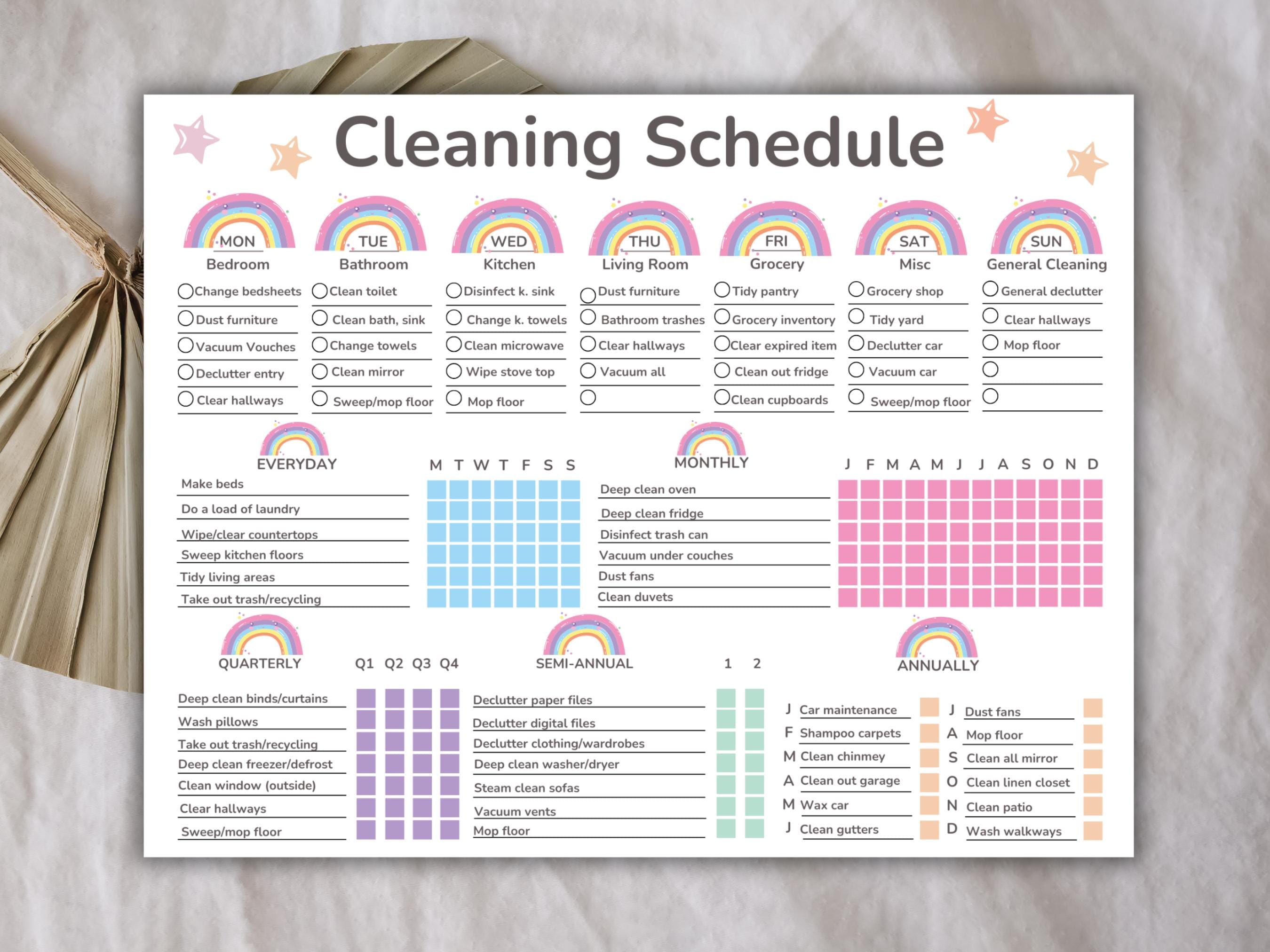 Editable Rainbow Cleaning Schedule, Family Chore Chart, Daily Cleaning ...